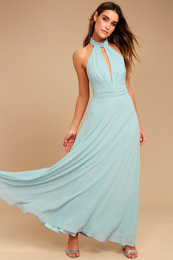 Stunning Light Blue Maxi Dress Halter Maxi Backless Maxi 89 00