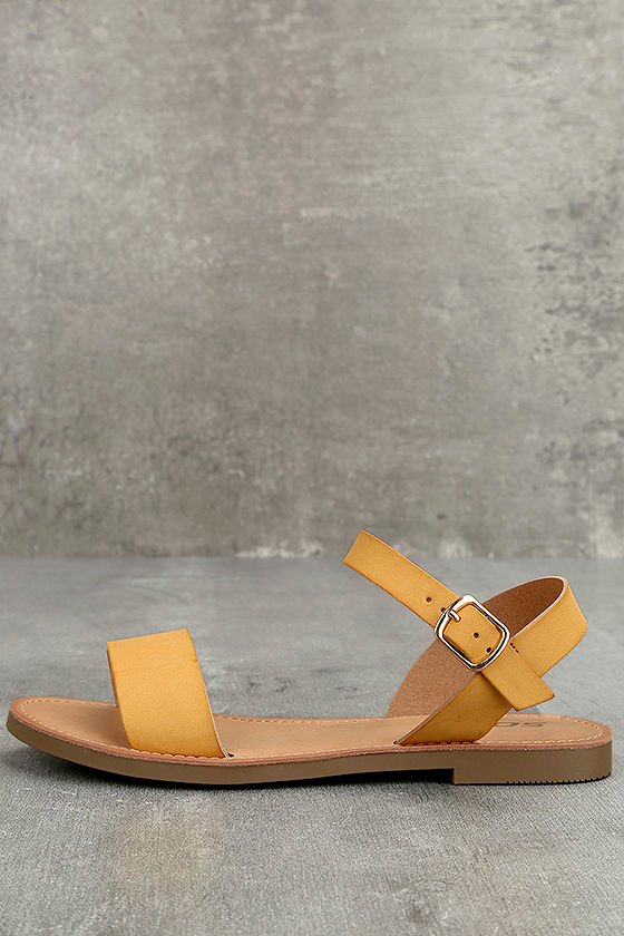 Cute Mustard Sandals - Vegan Leather Sandals - Flat Sandals - $21.00 ...
