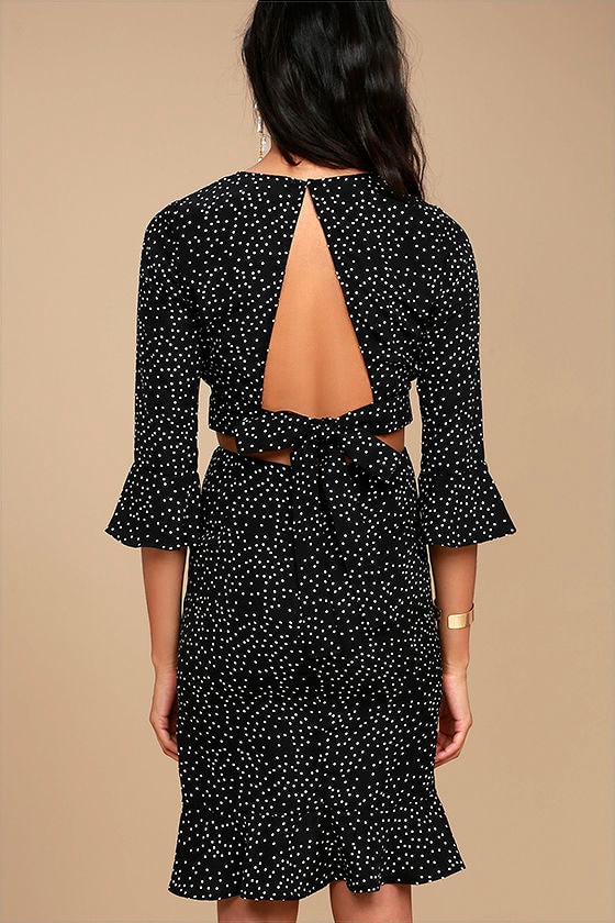 Sexy Black and White Top - Polka Dot Top - Crop Top - Long Sleeve Top ...