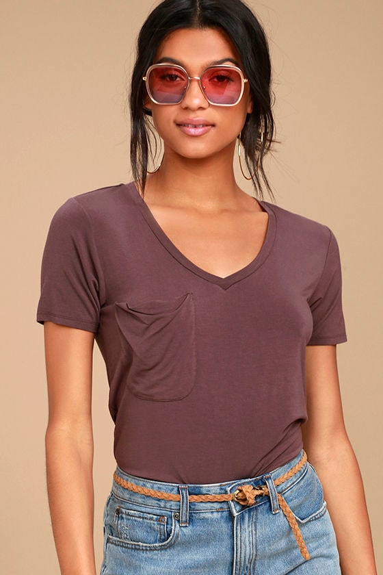 Cute Washed Plum Purple Tee - V-Neck Tee - T-Shirt - Basic Tee - $35.00 ...