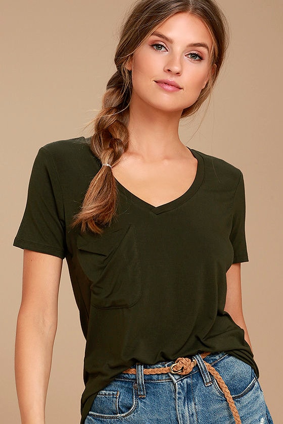 Cute Olive Green Tee - V-Neck Tee - T-Shirt - Basic Tee - $35.00 - Lulus