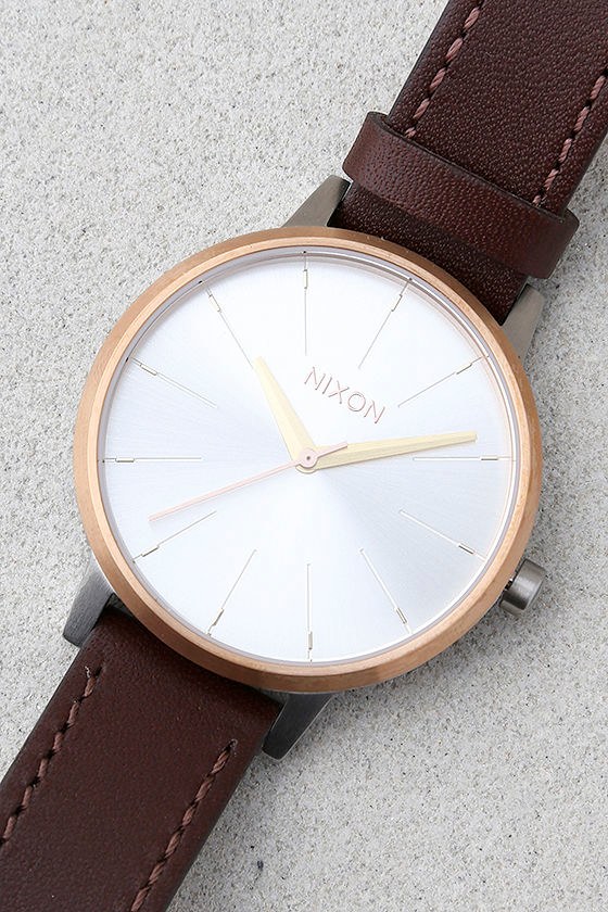 Nixon Kensington Leather Watch - Silver, Gold, and Rose Gold Watch ...