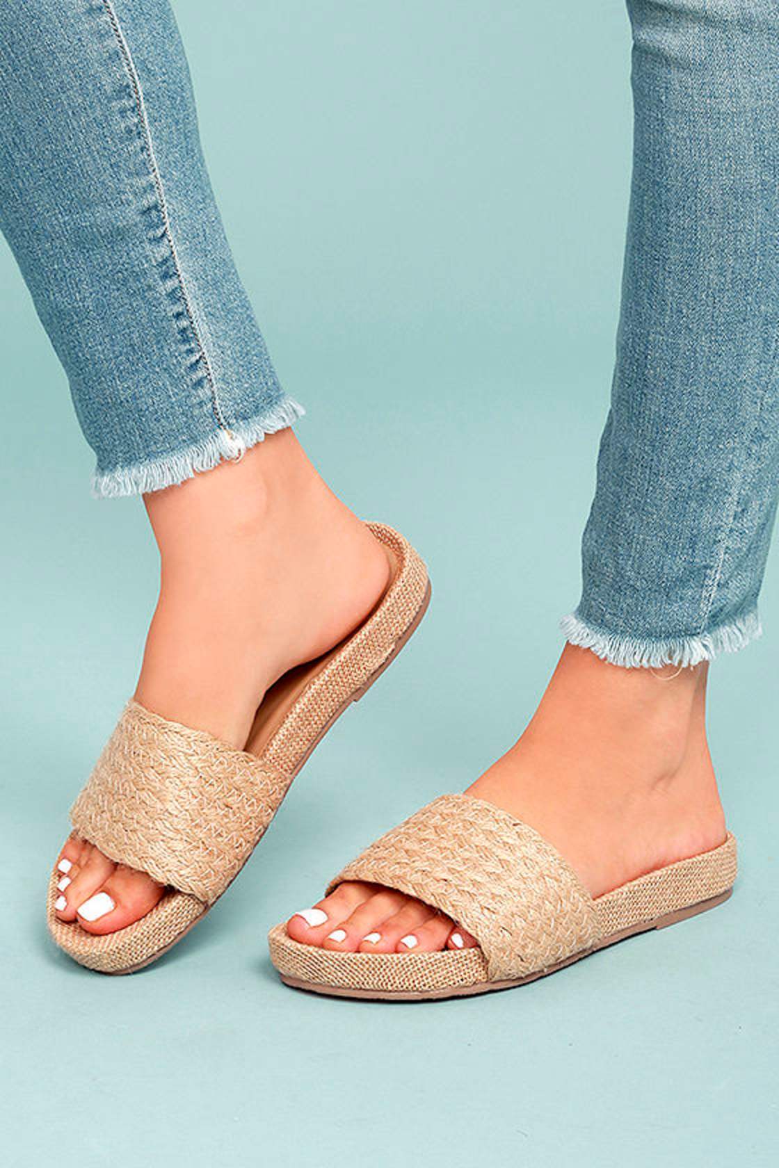 Mia Linara Sandals - Natural Slide Sandals - Jute Slide Sandals - $55. ...