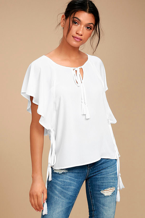 Chic White Top - White Short Sleeve Top - Tassel Top - $37.00 - Lulus
