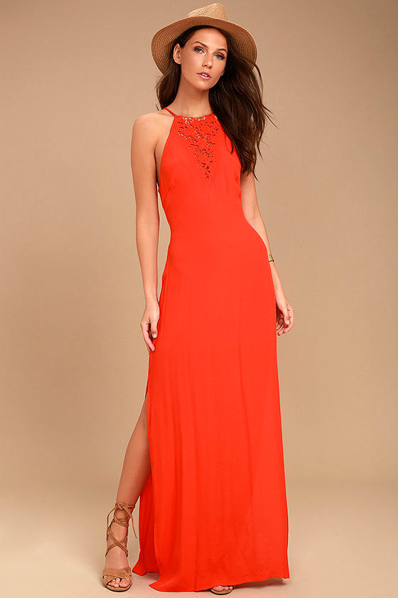 ASTR the Label Petra - Red Dress - Lace Dress - Maxi Dress - Lulus