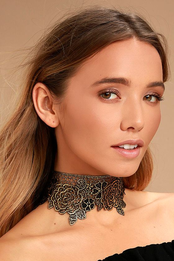 Lovely Black and Gold Lace Choker - Gold Choker Necklace - Lace Choker ...