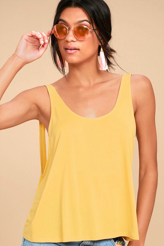 Cool Yellow Tank Top - Cropped Tank Top - Tying Tank Top - $27.00
