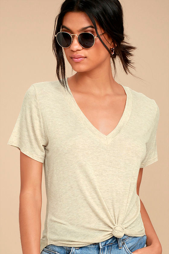 Basic Beige Tee - V-Neck Tee - Basic Tee - V-Neck T-Shirt - $19.00 - Lulus