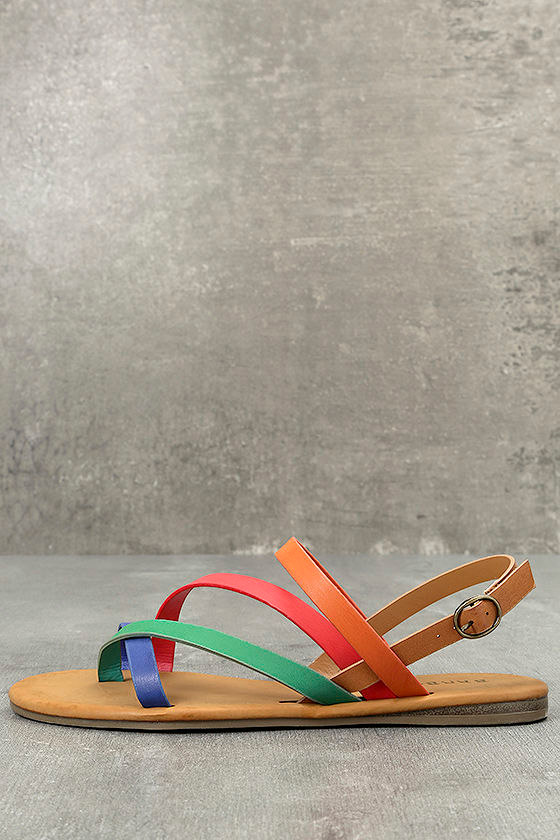 Chic Orange Multi Colored Sandals - Vegan Leather Sandals - Lulus