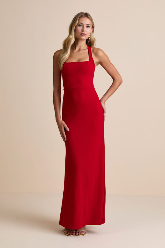 Red Maxi Dress - Backless Column Dress - Crepe Knit Maxi Dress - Lulus
