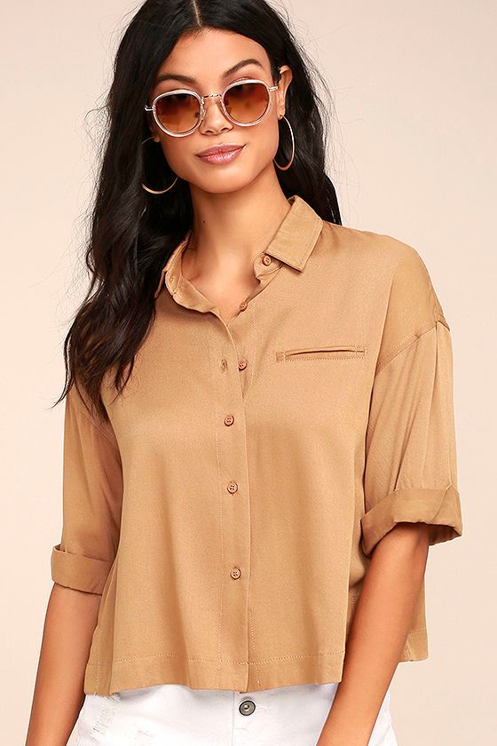 Cute Light Brown Top - Crop Top - Button-Up Top - $44.00 - Lulus