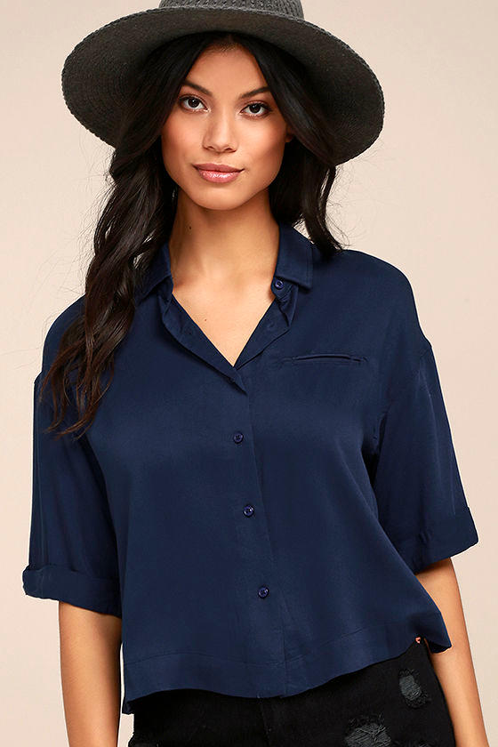 Cute Navy Blue Top - Crop Top - Button-Up Top - $44.00 - Lulus