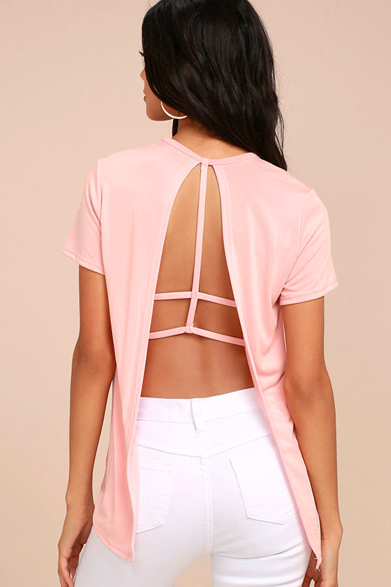 Cool Blush Pink Tee - Backless Tee - Cage Back Tee - Split-Back Tee ...