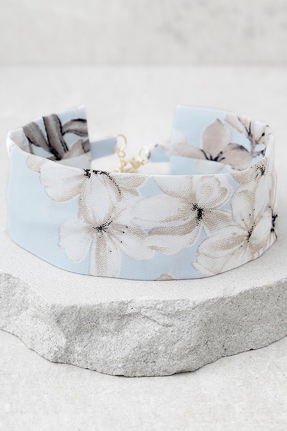 Cute Light Blue Choker - Blue Fabric Choker - Floral Print Choker - $10 ...