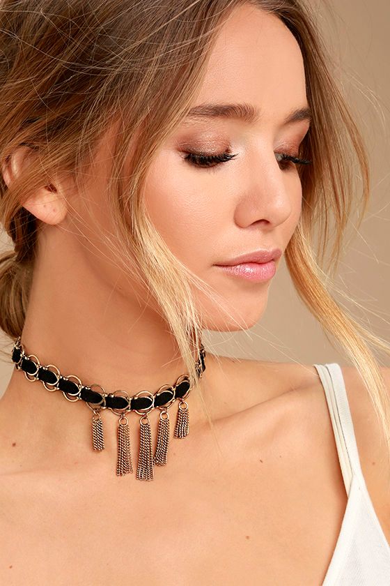 Cool Choker - Black and Gold Choker Necklace - $18.00 - Lulus