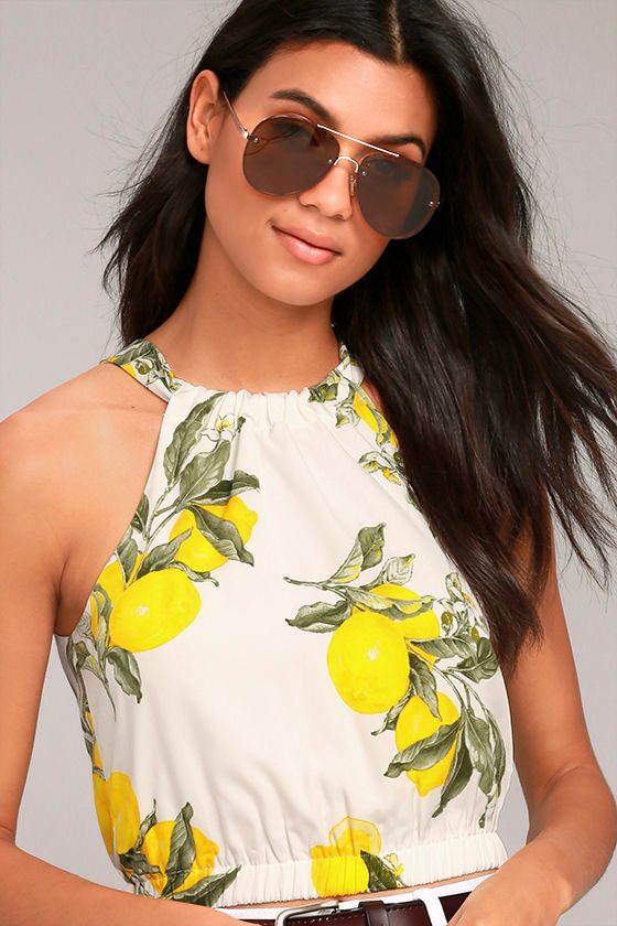 Cute White Top - Lemon Print Top - Crop Top - Halter Top - $57.00 - Lulus