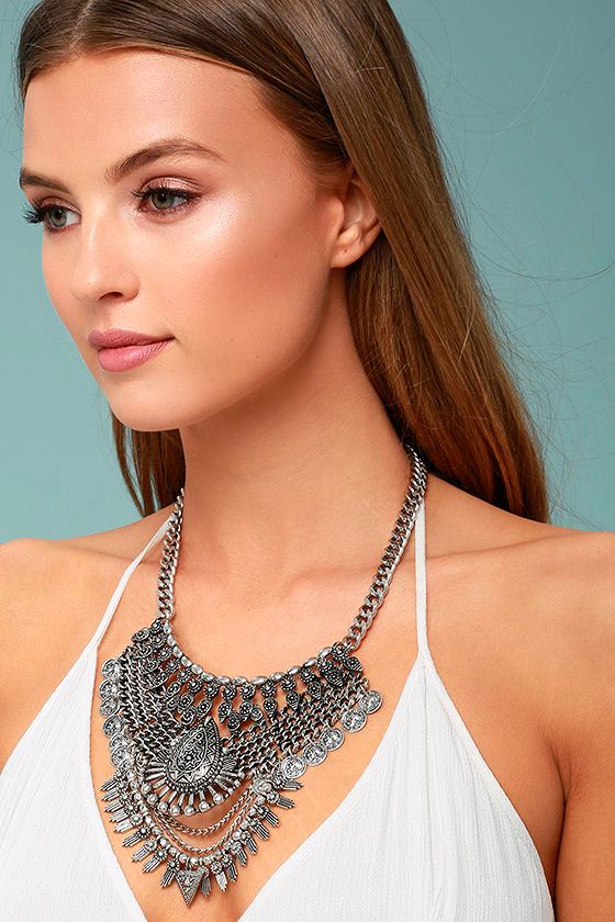 Cool Statement Necklace - Boho Silver Statement Necklace - Lulus