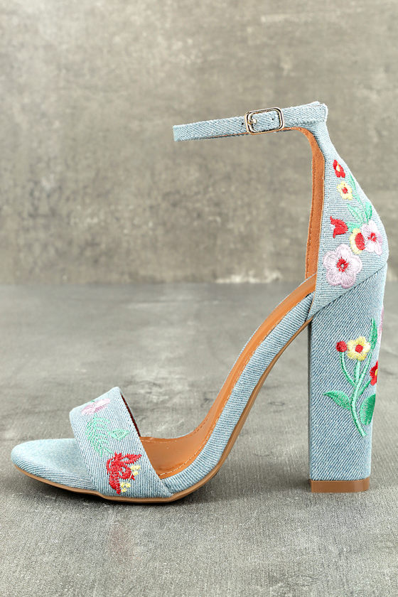 Chic Blue Heels - Denim Heels - Embroidered Heels - Print Heels - Lulus