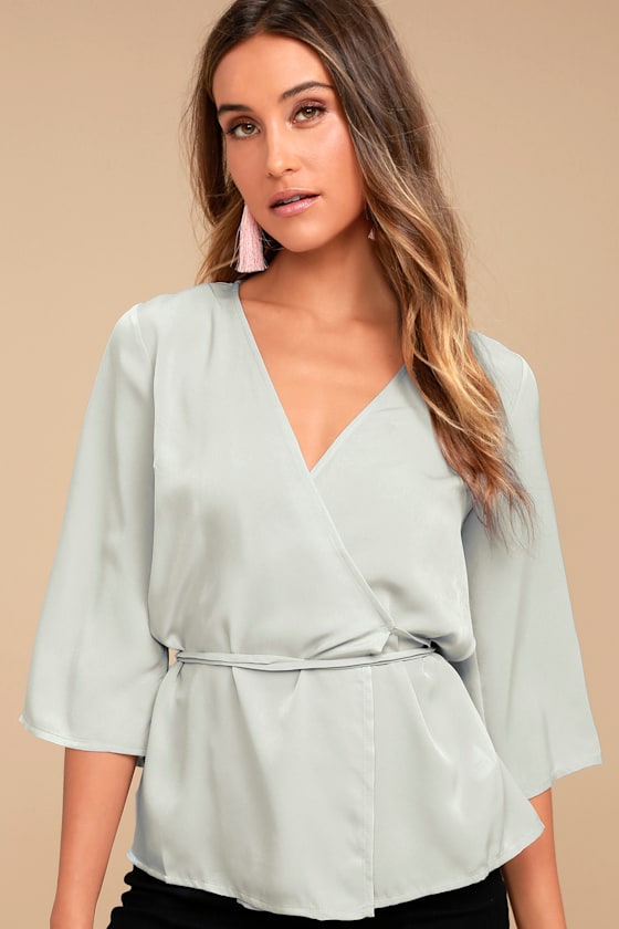 Stunning Wrap Top - Grey Wrap Top - Three-Quarter Sleeve Top - $44.00 ...