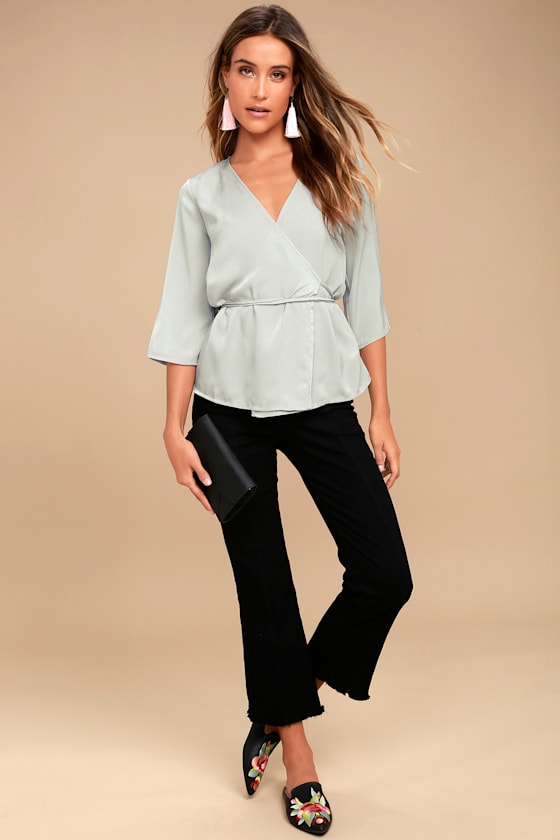 Stunning Wrap Top - Grey Wrap Top - Three-Quarter Sleeve Top - $44.00 ...