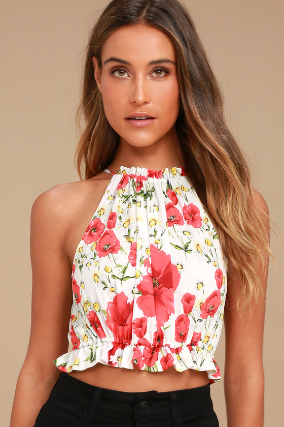Cute White And Red Top Crop Top Drawstring Top Sleeveless Top