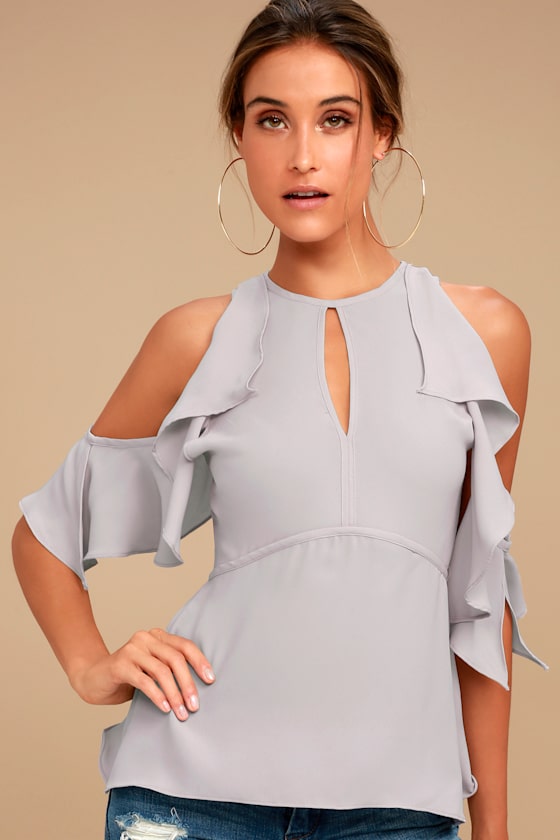 Stylish Gre y Top - Cold Shoulder Top - Off-the-Shoulder Top - Blouse ...
