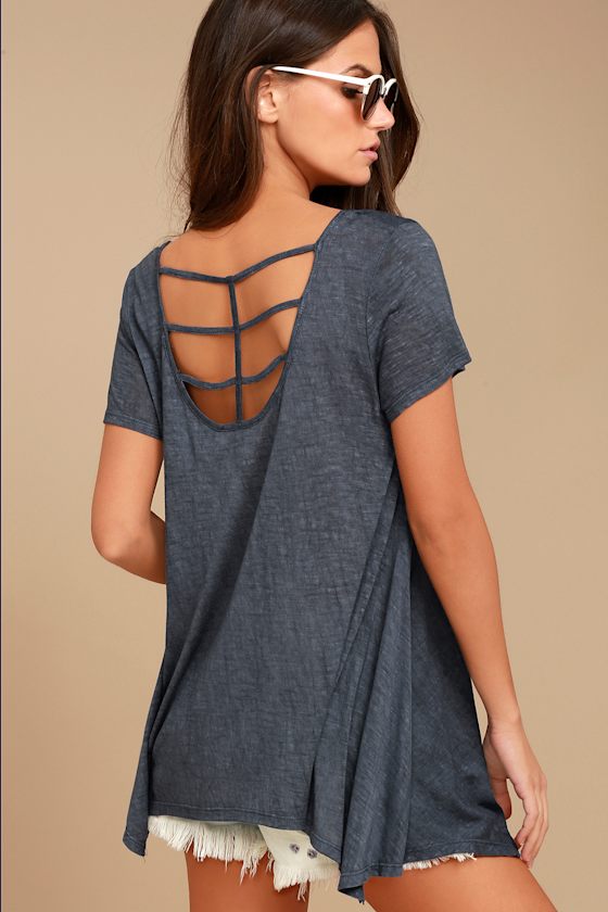Cool Washed Navy Blue Tee - Scoop Back Tee - Caged Back Tee - $28.00 ...