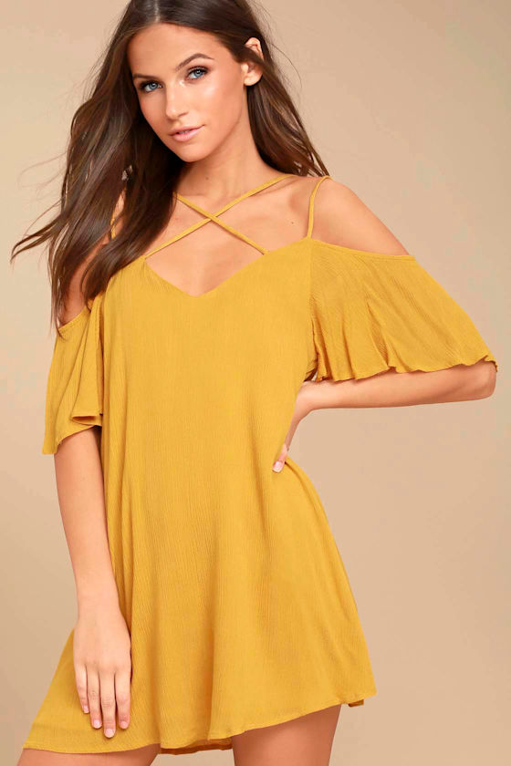 Cute Yellow Dress - Shift Dress - Cold Shoulder Dress - Lulus