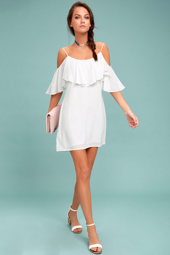 Cute White Dress - Off-the-Shoulder Dress - Shift Dress - OTS Dress - Lulus