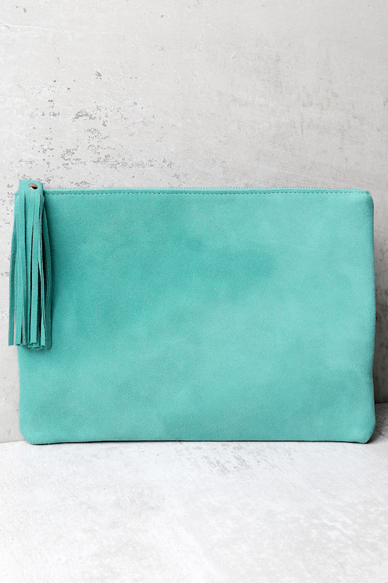 Chic Turquoise Clutch - Genuine Leather Clutch - Oversized Clutch - Lulus