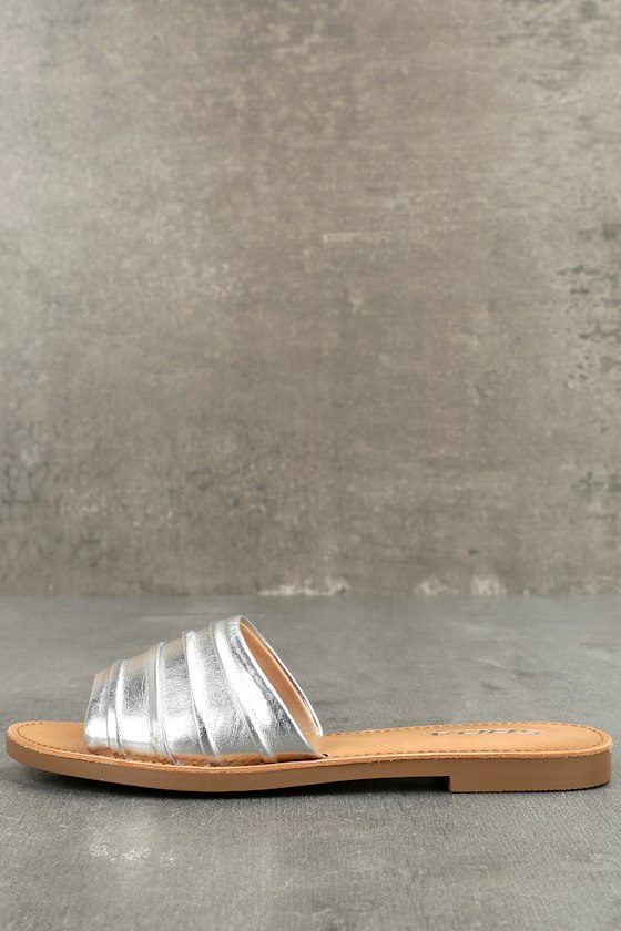 Trendy Slide Sandals - Metallic Silver Sandals - Slide Sandals - Lulus