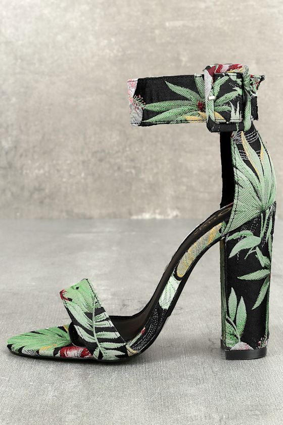 Pretty Brocade Heels - Ankle Strap Heels - Black Heels - Lulus