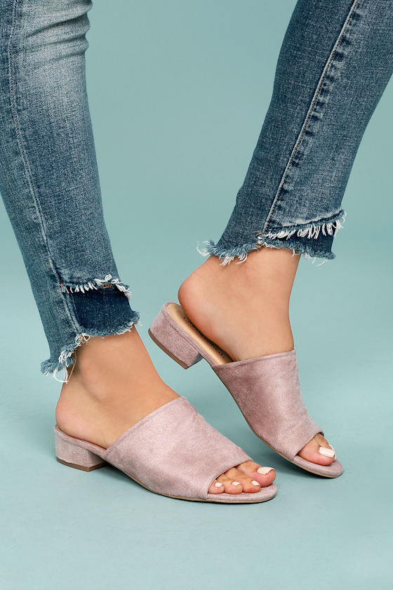Chic Rose Mules - Vegan Suede Mules - Rose Sandals - Peep-Toe Mules - Lulus