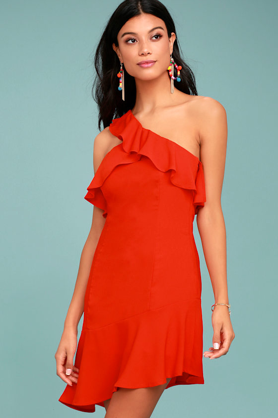 Cute Coal Red Dress - One-Shoulder Dress - Sheath Dress - Lulus