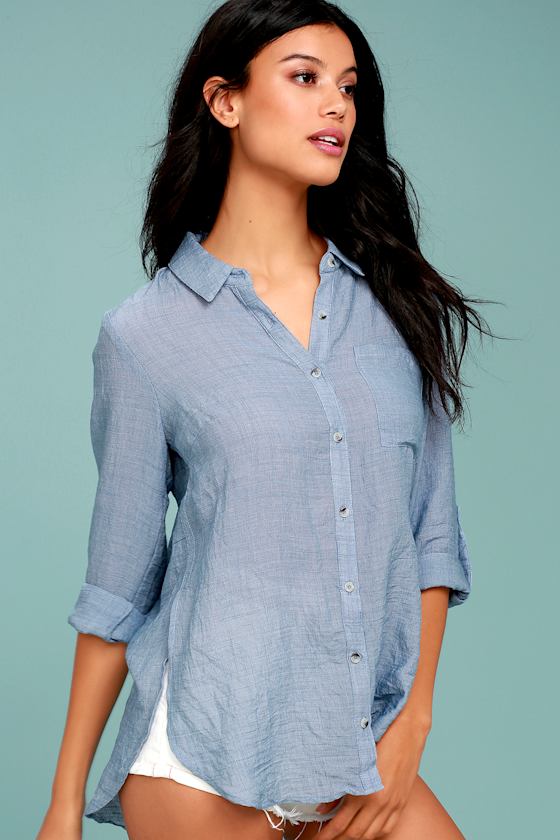 Cute Blue Top - High-Low Top - Tying Hem Top - Long Sleeve Top - Lulus