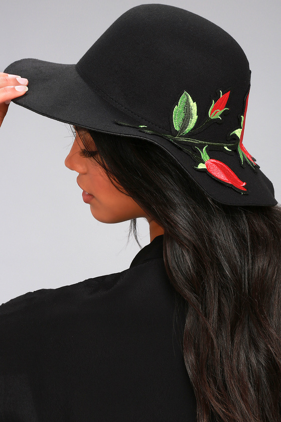 Chic Black Hat Round Hat Embroidered Hat Lulus