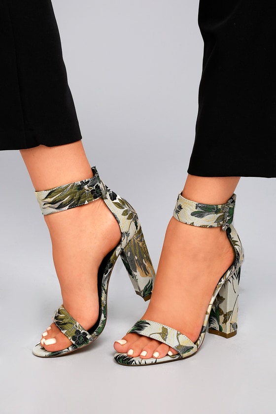 Pretty Brocade Heels Ankle Strap Heels Green Heels Lulus
