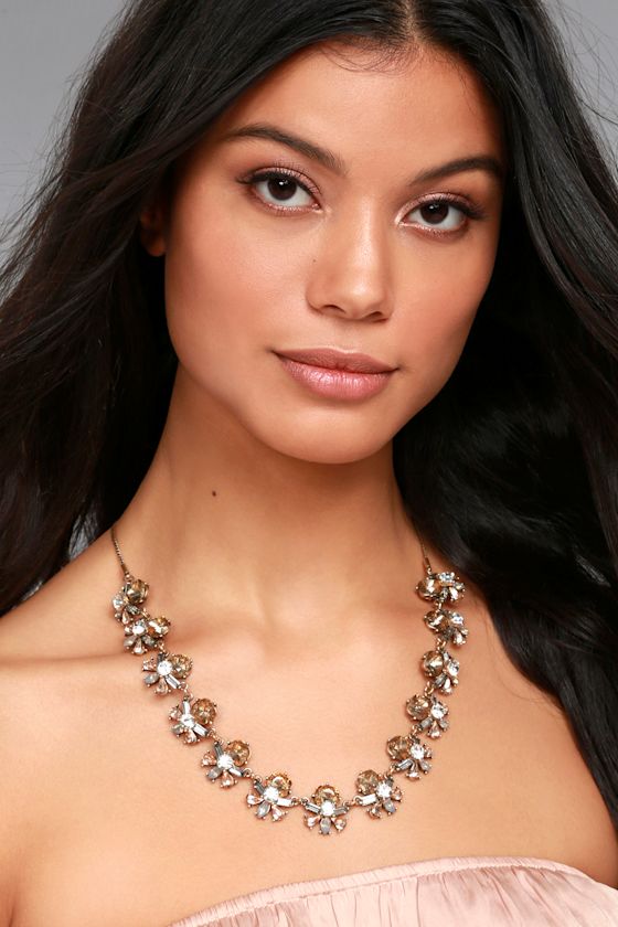 Cute Gold Necklace - Rhinestone Necklace - Adjustable Gold Necklace - Lulus