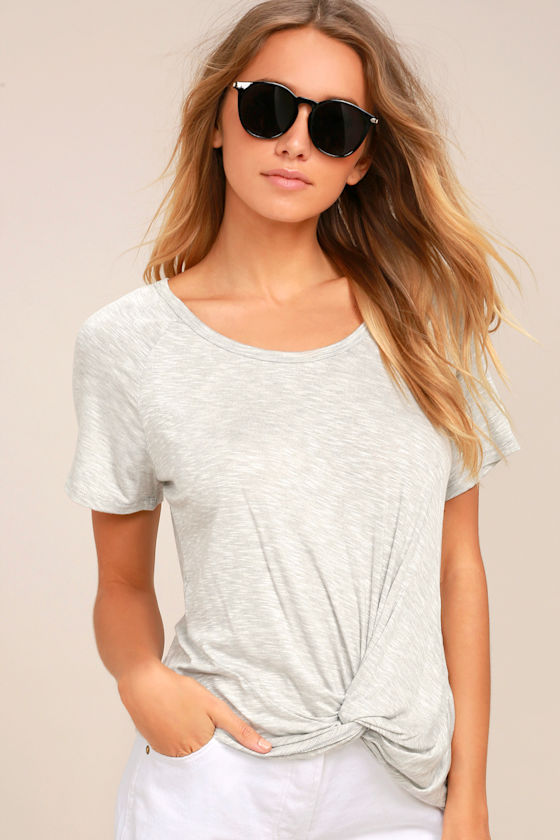Cool Heather Grey Tee - Knotted Tee - Knot Hem Tee - Basic Tee - Lulus