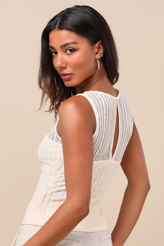 Cream Lace Top - Sheer Décolletage Top - Lace Tank Top - Tank Top - Lulus