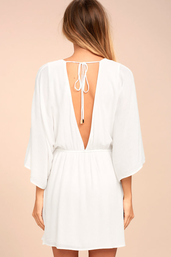 Cute White Dress - Kimono Dress - Backless Dress