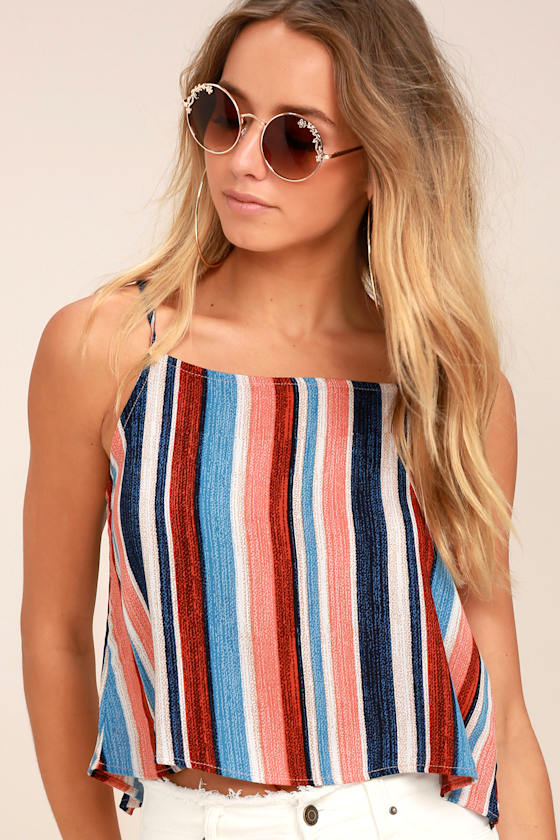 Cute Peach Top - Striped Top - Crop Top - Open Back Top - Lulus