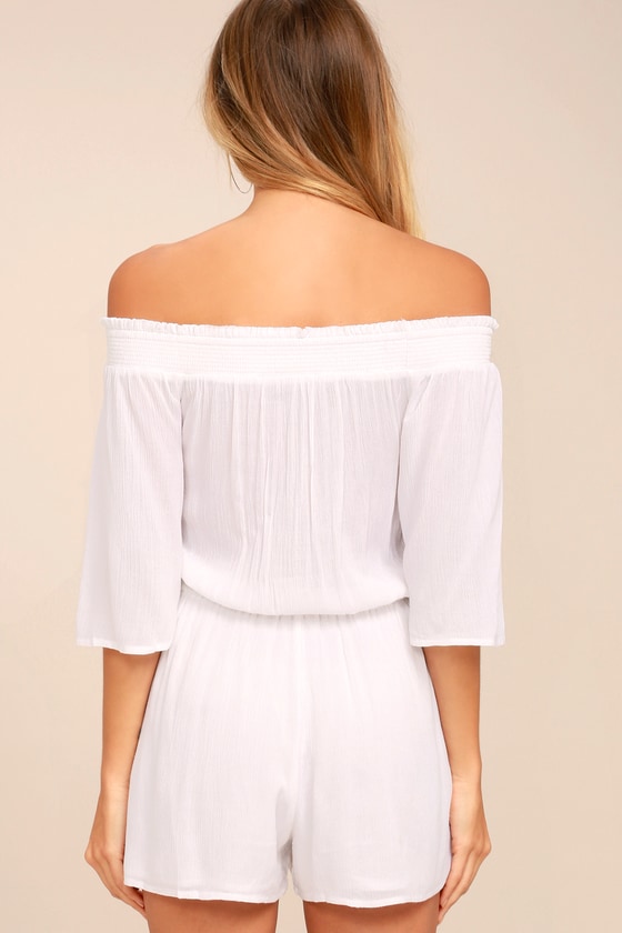 Boho White Romper Embroidered Romper Off The Shoulder Romper