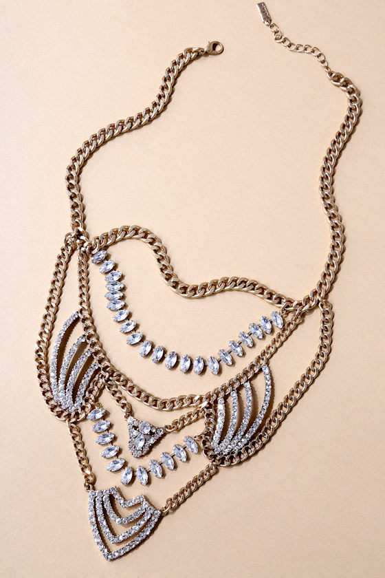 Stunning Gold Necklace - Rhinestone Necklace - Statement Necklace