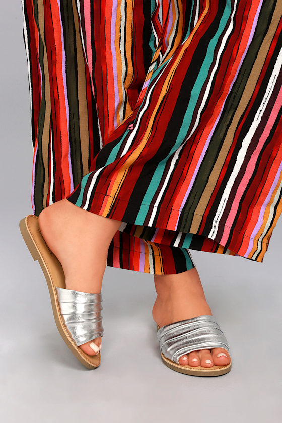 Trendy Slide Sandals - Metallic Silver Sandals - Slide Sandals - Lulus