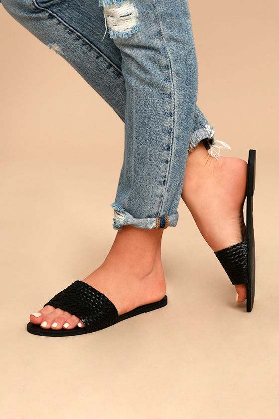 Trendy Slides - Woven Slides - Black Sandals - Vegan Sandals - Lulus