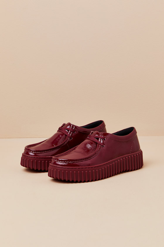 Clarks Torhill Bee Burgundy Patent - Leather Flatform Loafers - Lulus