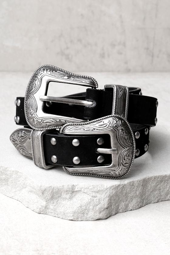 Boho Black Belt - Studded Belt - Double Buckle Belt - Lulus