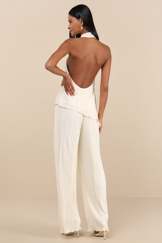 Cream 2PC Jumpsuit - Halter Jumpsuit - 2PC Jumpsuit - Plisse Set - Lulus