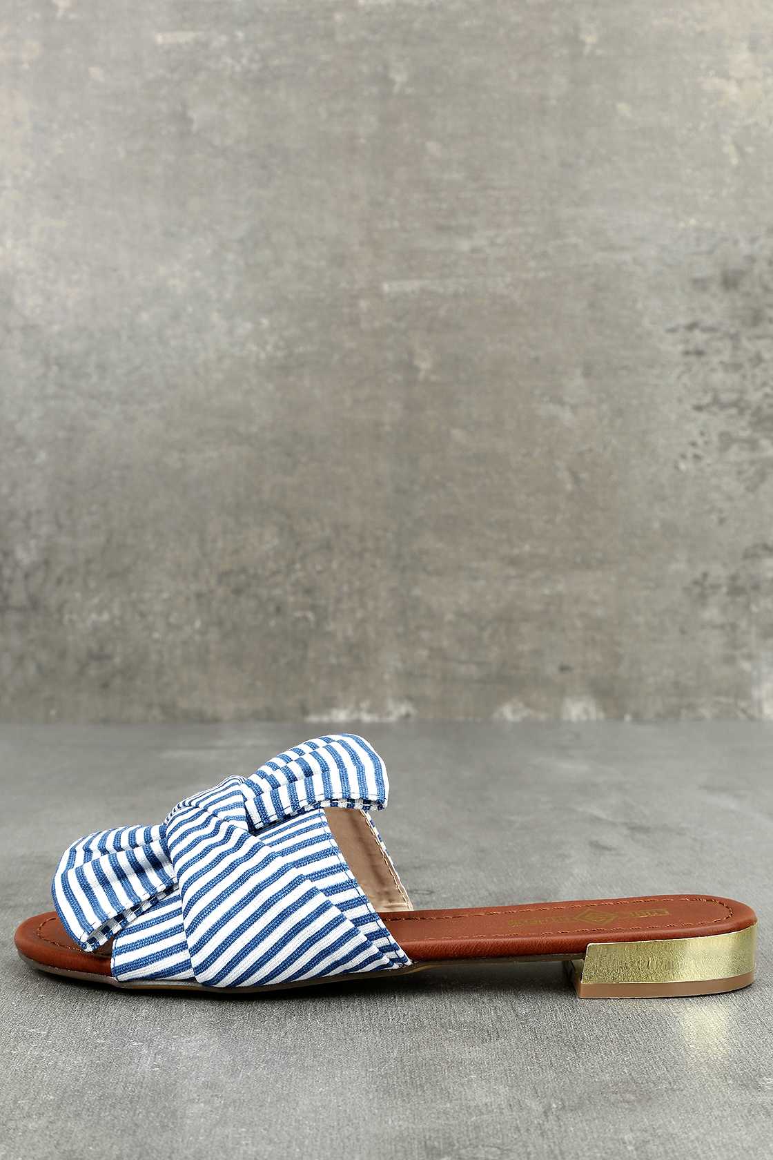 Cute Blue Sandals - Striped Sandals - Slide Sandals - Lulus